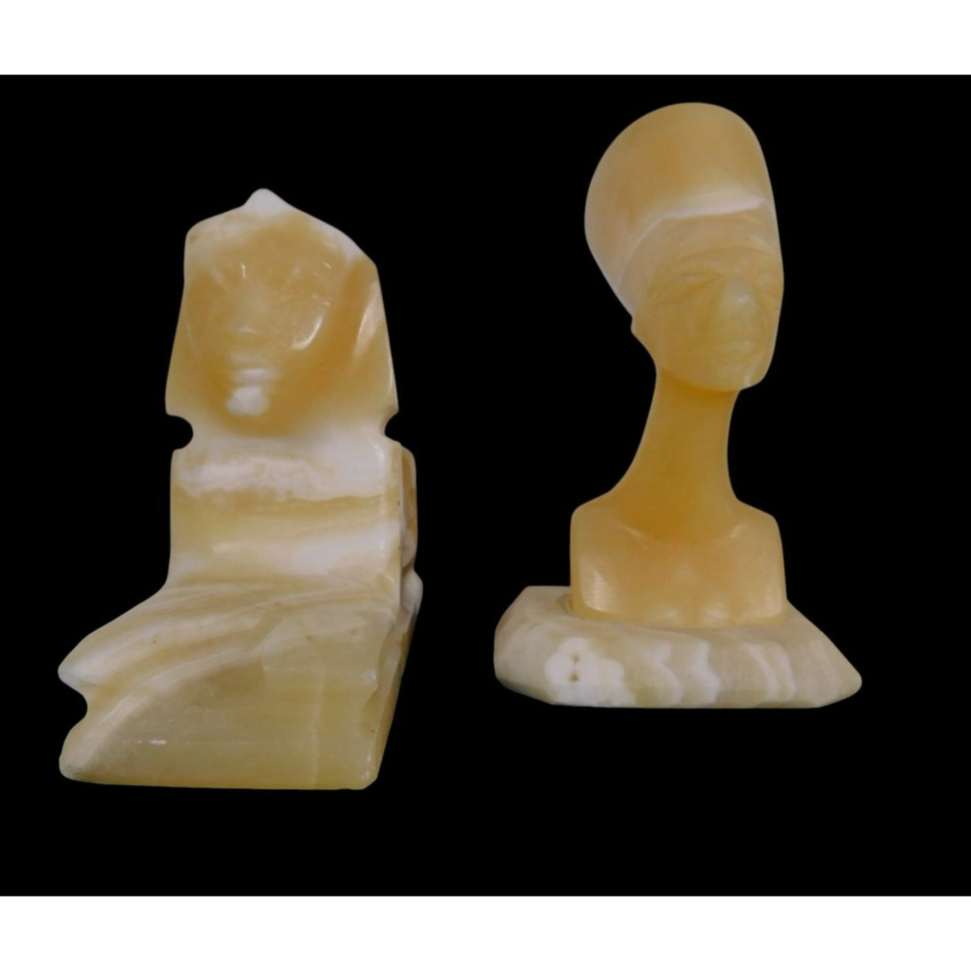 Egyptian Marble Statue Set – Sphinx & Nefertiti – Altar Décor – Excell ...